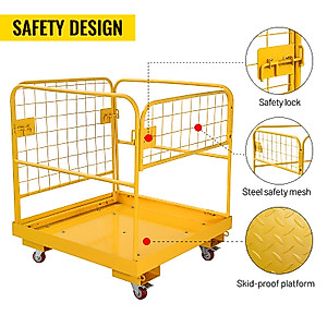 KODOM Forklift Safety Cage 36''x36'', Forklift Work Platform 1200LBS Capacity with 4 Universal Swivel Wheels, Collapsible Lift Basket Aerial Rails Aerial Platform