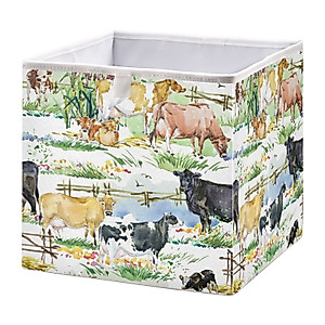 Kigai Farm Animals Watercolor Bow Storage Box, Foldable Storage Bins, Decorative Closet Organizer Storage Boxes for Home