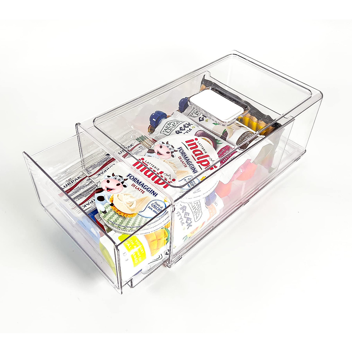 GREENTEC Pull Out Freezer Drawer, Stackable Refrigerator Organizer Drawer, Organizing Bin, Clear Storage Container for Food, Kitchen, Closet, BPA Free, XL