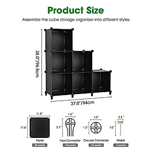 Puroma Closet Organizer 6 Cube Storage Organizer, Clothes with Mallet DIY Organizers and Storage, Portable Shelves Cabinet for Home, Office, Bedroom