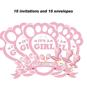 It's a Girl Baby Shower Party Invitations Pink Baby Girl Footprint Shaped Fill-In Invitations Set of 15 with Envelopes Baby Shower Invites Cards Party Supplies