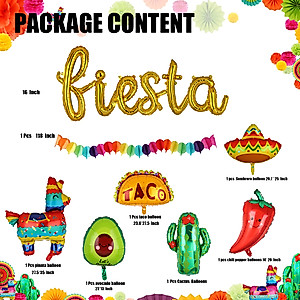 Fiesta Balloons Letter Banner Mexico Taco Llama Cactus Avocado Chili Pepper Mylar Balloon Birthday Mexican Fiesta Theme Cinco De Mayo Party Decor 13 Pcs Set