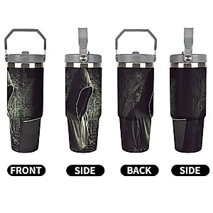 HJUQNGF 30oz Stainless Steel Insulated Tumbler with Flip Lid & Straw, Leakproof Travel Mug for Car, Hacker Double Wall Vacuum Thermal Coffee Cup with Handle, Spill-Proof Design for Hot/Cold Drinks