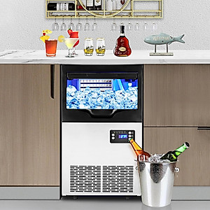 Zstar Commercial Ice Maker Machine, 110LBS/24H Under Counter Ice Maker, Freestanding Ice Machine w/33LBS Ice Storage, LCD Controller, Self Cleaning, Stainless Steel Large Ice Maker for Restaurant Home