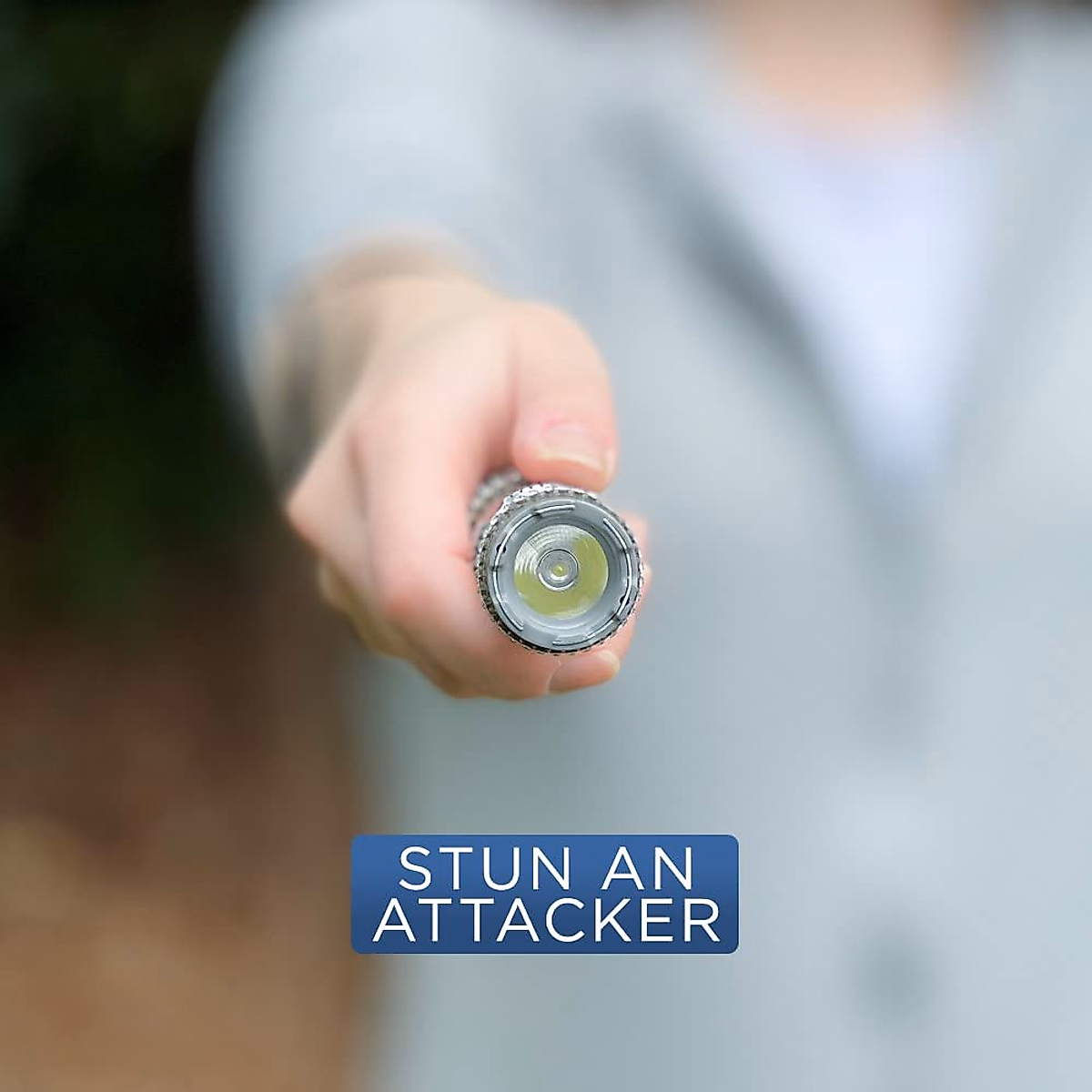 Streetwise Stun Gun Flashlight for Women Self Defense - Tactical Flashlight with Holster - Personal Safety Travel Devices for Girls - JOLT RhineStun 75,000,000* Silver