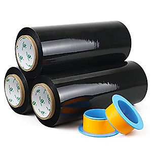 BOMEI PACK Black Stretch Wrap Industrial Strength with Plastic Handle 12" x 1000 Feet 80 Gauge 3-Pack, Black Shrink Wrap, Self-Adhering Black Plastic Wrap for Shipping, Moving