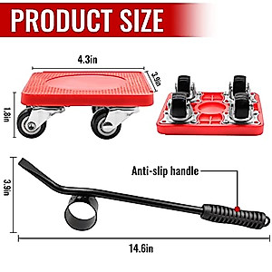 Furniture Dolly & Furniture Lifter Set,Furniture Mover with 4 Wheels, 360° Rotation Wheels Furniture Movers,800 Lbs Load Capacity,for Moving Heavy Furniture, Refrigerator, Sofa, Cabinet（Red）