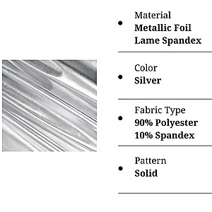 FabricLA | Silver Polyester Fabric | Metallic Foil Lame Spandex Material | 4-Way Stretch Knit Fabric | 60" Inches Wide | Polyester Fabric by The Yard for Dancewear, Costumes & Decoration - 1 Yard