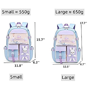 LELEBEAR Bunny Backpack,Large Capacity Waterproof Kawaii Bookbag for Grades 1-6,Kawaii Bunny Backpack for Girls (Purple, Large)