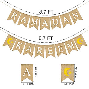 2 Pack Ramadan Kareem Banner Burlap - Ramadan Kareem Decorations - Rustic Ramadan Kareem Bunting Banner for Mantle Fireplace - Ramadan Party Decor Supplies