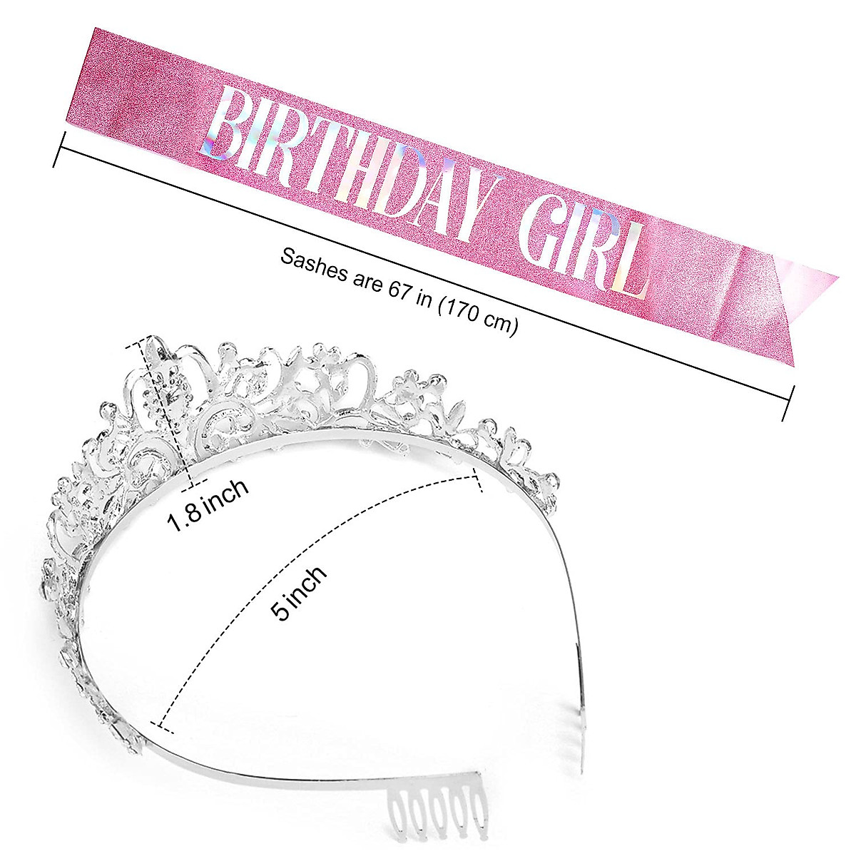 "Birthday Girl" Sash & Rhinestone Tiara Set Silver COCIDE Birthday Sash and Tiara for Women Birthday Decoration Kit Rhinestone Headband for Girl Glitter Crystal Hair Accessories for Birth Party