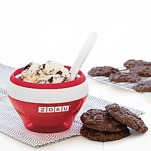 ZOKU Ice Cream Maker, Compact Make and Serve Bowl with Stainless Steel Freezer Core Creates Soft Serve, Frozen Yogurt, Ice Cream and More in Minutes, BPA-free, Red
