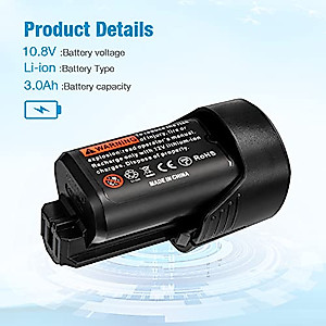 Powerextra Upgraded 2 Pcs 10.8V-12V 3000mAh Li-ion Replacement Battery, Compatible with Bosch BAT411 BAT411A BAT412 BAT413 GBA12V30 BAT414, 2 Pack