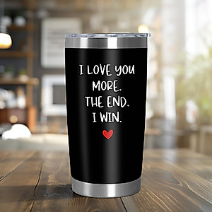 TEEZWONDER Couple Gifts for Him Her - I Win Black Stainless Steel Insulated Coffee Tumbler With Lid 20 Oz - Anniversary Wedding Birthday Gifts for Men Girlfriend Boyfriend Wife Husband