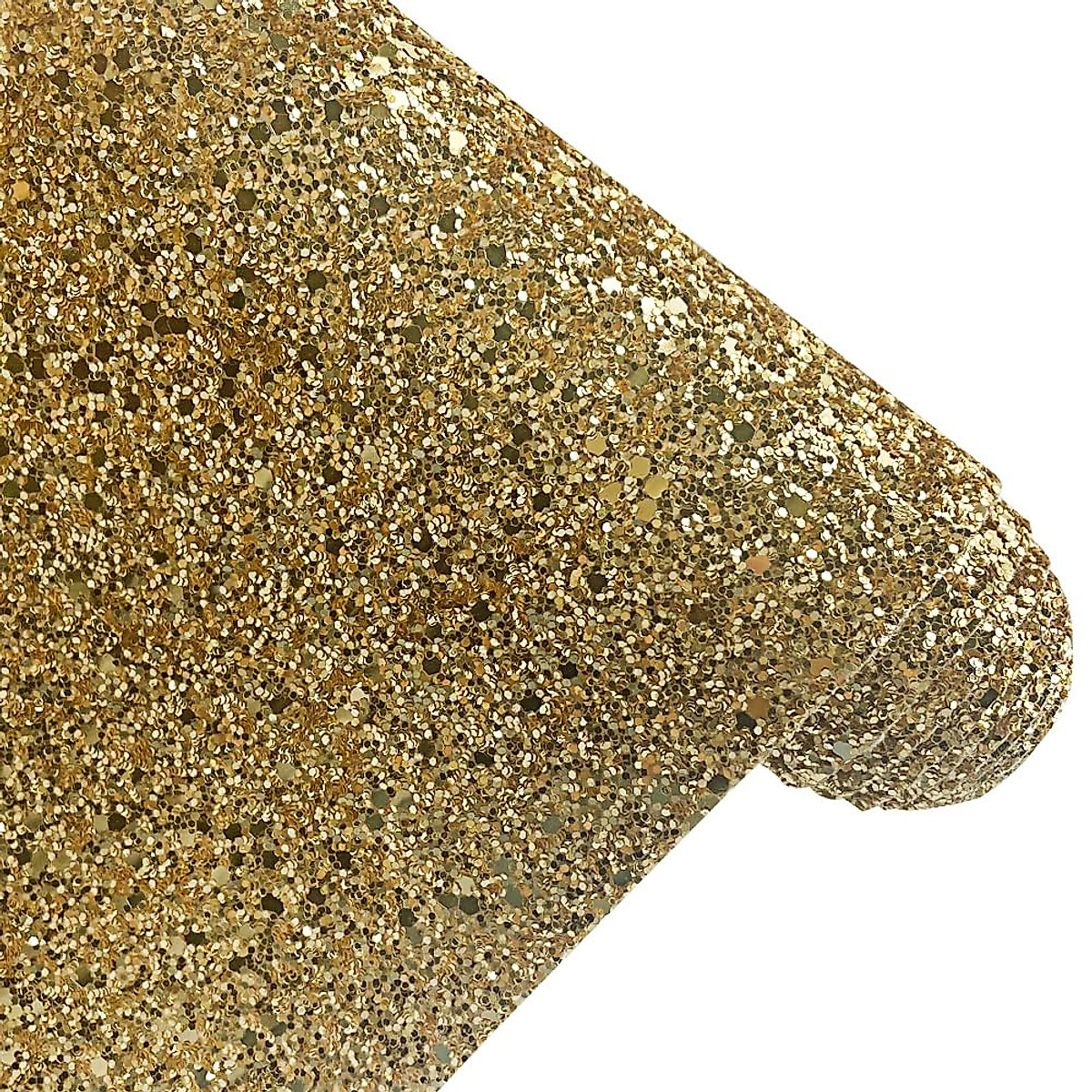 Solid Color Chunky Glitter Faux Leather Roll 12 x 53 Inch Sparkle Synthetic Sewing Fabric for Hair Bows Jewlery Making DIY Accessories (Gold)