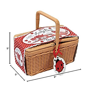 Schylling Ladybug Tea Set Basket - 23 Piece Miniature Porcelain Set with Picnic Basket - Includes Service for Four - Ages 8 and Up