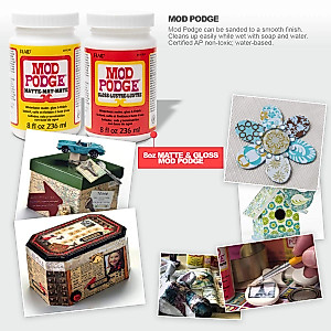 Mod Podge Bundle, 8 Ounce Gloss and Matte Medium Waterproof Sealer, Pixiss Accessory Kit with Foam Brushes, Gloves, Glue Spreaders and More 8oz