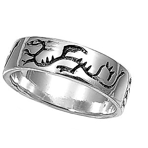 CloseoutWarehouse 925 Sterling Silver Hieroglyphic Style Dragon Inscribed Ring Size 9