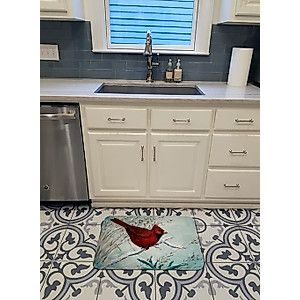 Caroline's Treasures PJC1110RUG Cardinal Winter Red Bird Machine Washable Memory Foam Mat, Bathroom Rug, Non-Slip Bath Mat, Durable Thick Washable Rugs for Kitchen, Bathroom Quick Dry, Decorative Artw