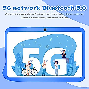 Jectse Kids Tablet, 7 Inch 1960x1080 IPS Toddler Tablet with 5MP Front 8MP Rear Camera, 4GB 32GB 2.4G 5G WiFi Tablet for 10, 5000mAh Battery, Shockproof Case (Blue)