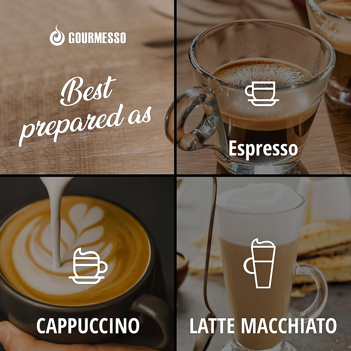 Gourmesso 50ct Flavored Espresso Pods | Int.5 | Proudly Fairtrade | Compatible with Nespresso Original Capsule Machines | Caramel Vanilla Chocolate Hazelnut Coconut