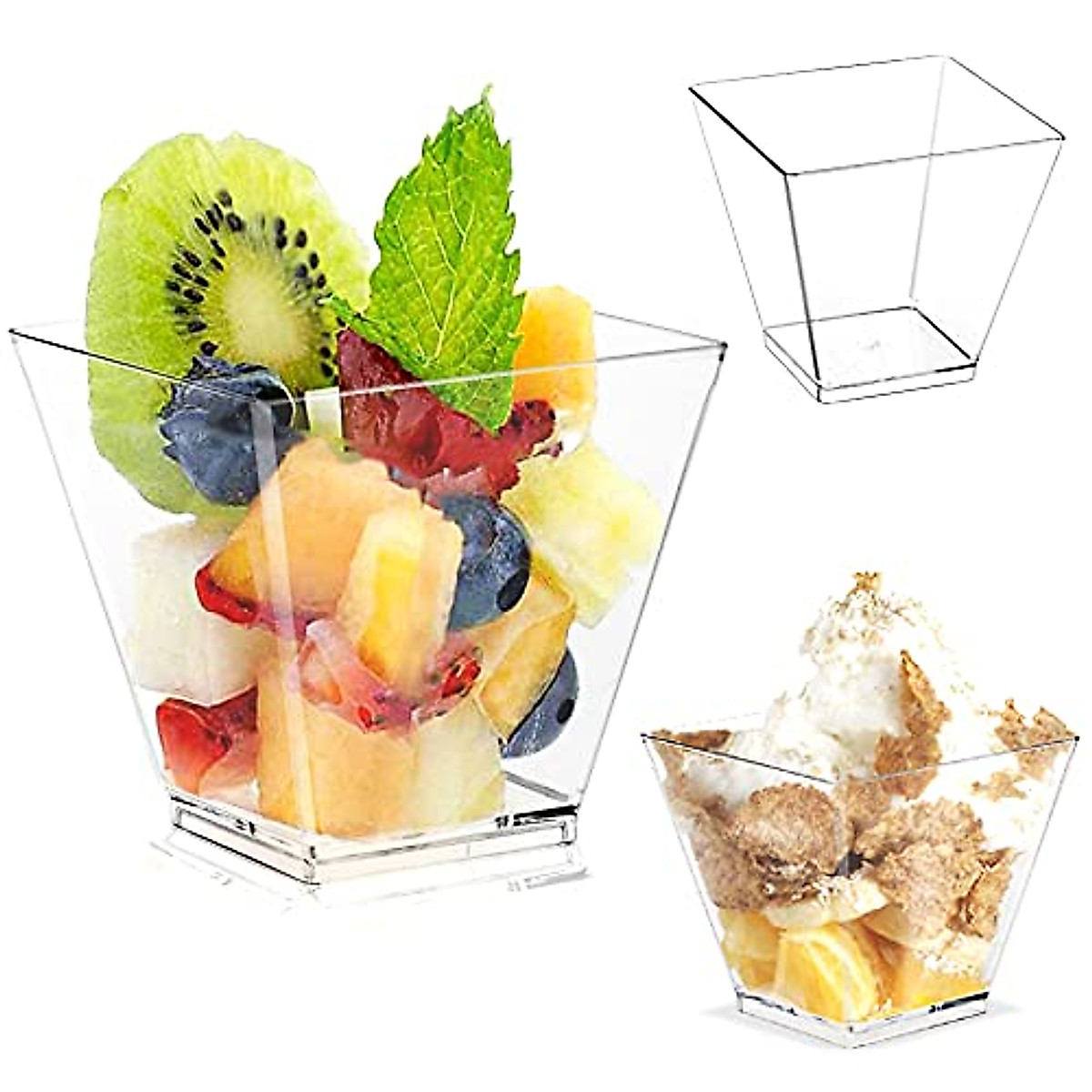 50 Pack 3.5 Oz Plastic Mini Dessert Cups,Square Clear Parfait Cups for Chocolate Desserts, Appetizers,Dessert Samplers,Dessert Shot Glasses & More