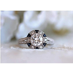 JENNIE SHOP Art Deco White Sapphire Wedding Engagement Ring 925 Silver Jewelry Size 6-10 (7)