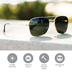 Knockaround Mount Evans Polarized Sunglasses - Squared Aviator Style Sunglasses with Full UV400 Protection, Gold Metal Frames/Dark Green Lenses