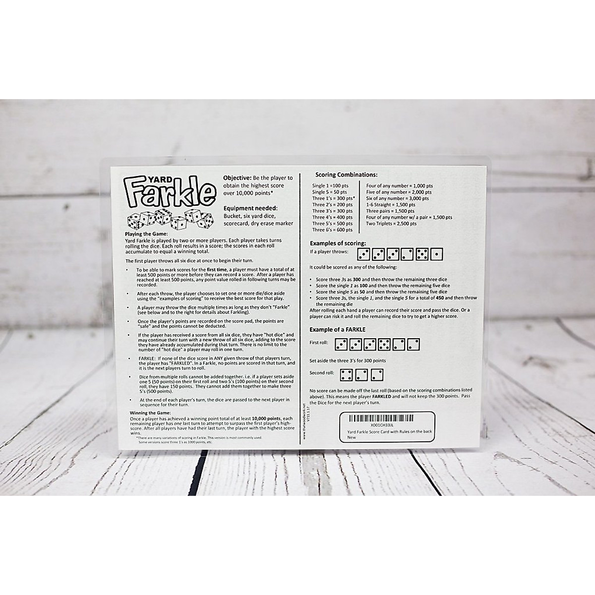 3 Yard Farkle Score Cards. Laminated Score Cards with Rules on The Back, Yarkle, Yard Games, Outdoor Games, Outdoor Events. Reusable Score Cards. Size- 8.5" x 11"