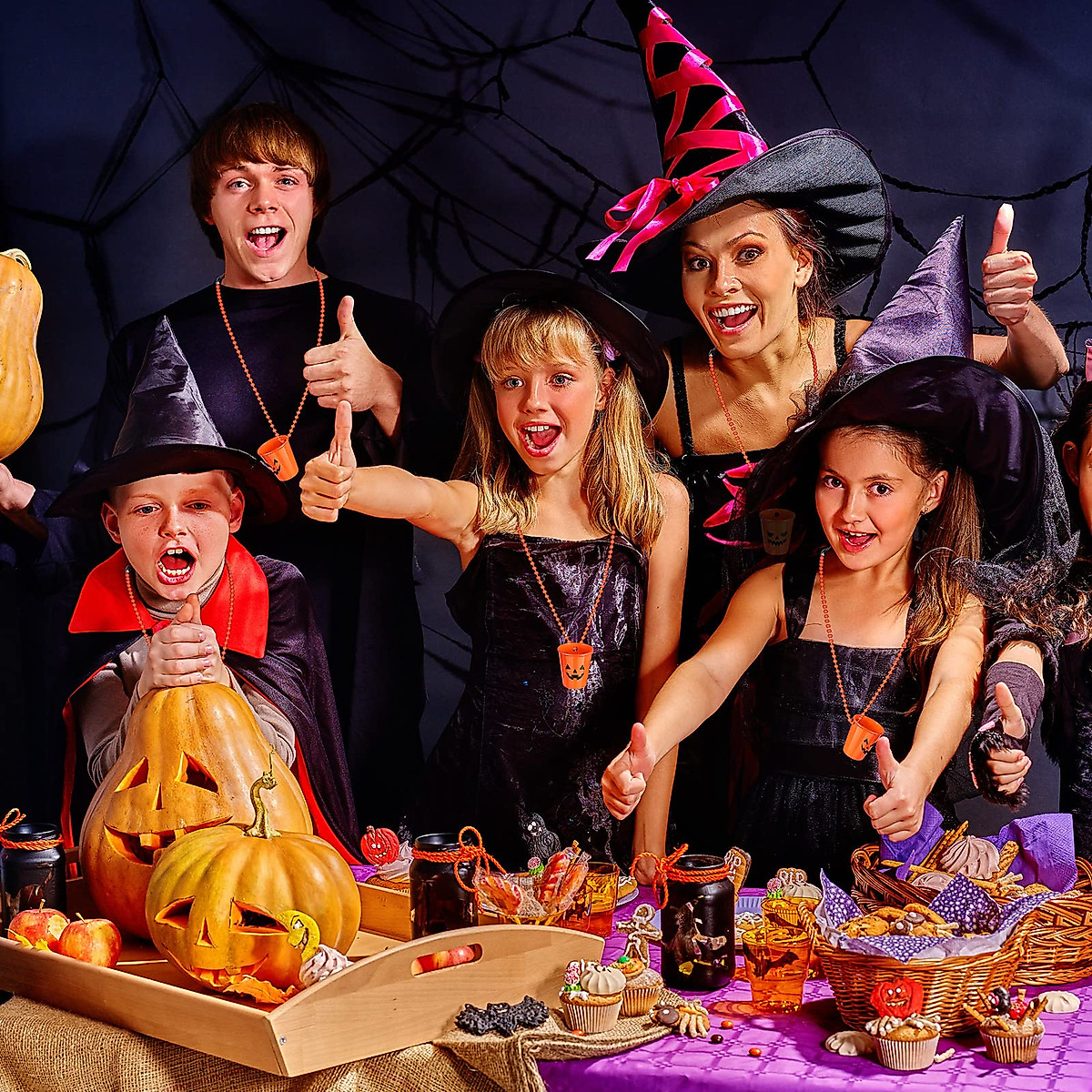 Geelin 24 Pieces Halloween Shot Glass Necklace Halloween Party Cups Necklace on Beaded Plastic Shot Necklace Cups for Halloween Party Decorations Supplies (Orange, Pumpkin)