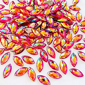 300pcs AB Horse Eye Shape Crystal Clear Sew On Acrylic Rhinestones Flatback Fancy Stones Sewing for Clothing Dress Decorations 7X15MM (Red)