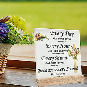 Urbcent Religious Gifts for Women Friends Christian Gifts for Pastor Bible Saying Desk Decor for Women God Gifts Desk 6”x6” Decorative Plaque with Wooden Stand