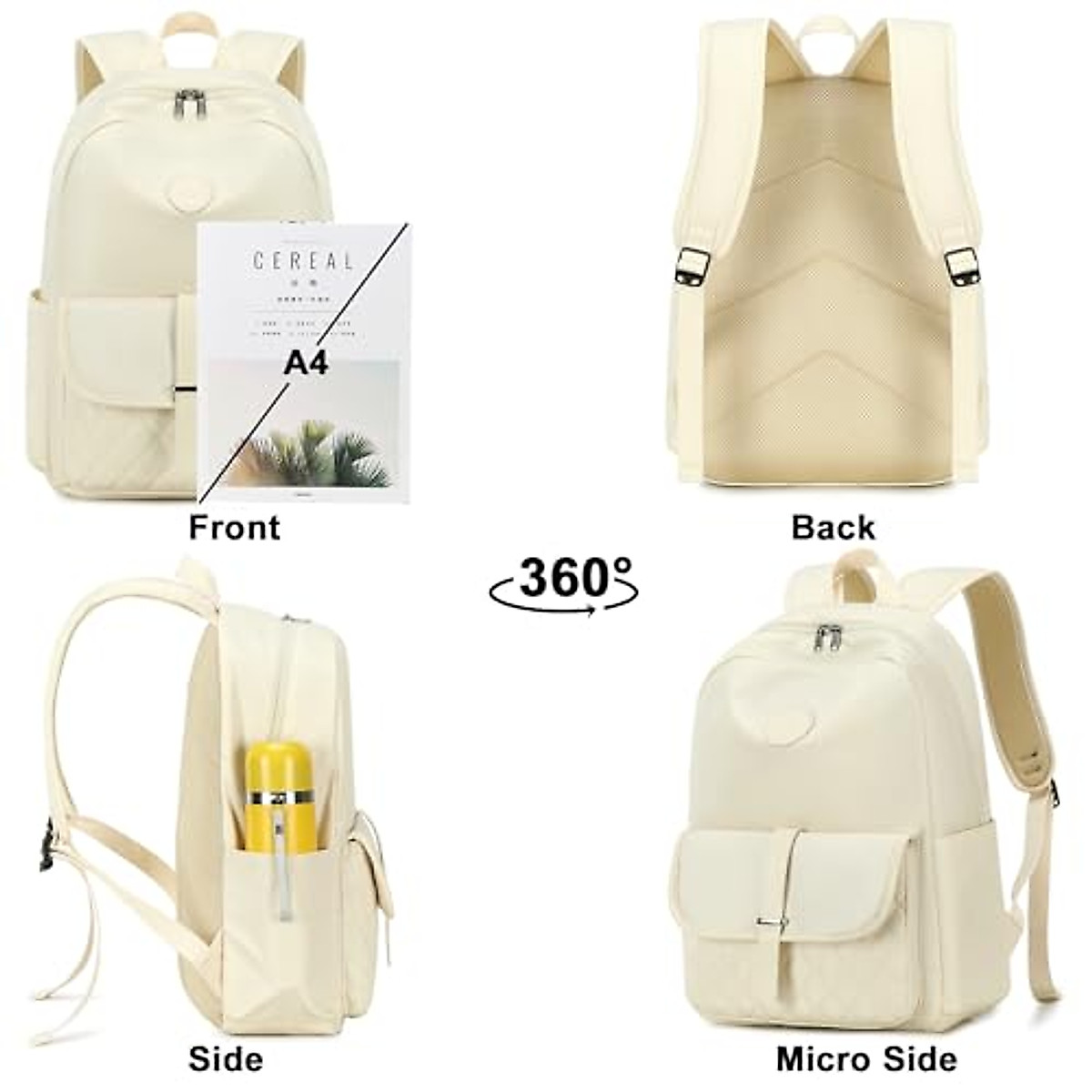 Bluboon College Laptop Backpack School Bookbag Travel Rucksack School Bagfor High School(Beige-Quited)