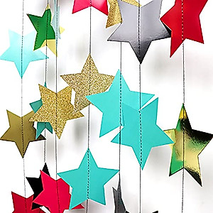 HappyField TIK Tok Birthday Decorations Star Garlands Glitter Gold Black Fuchsia Teal Star Banner for TIK Tok Party Decorations TIK Tok Musical Birthday Party Decor Music Party Supplies TIK Tok Decor