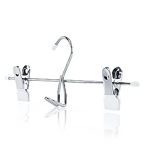 HANGERWORLD 12 Chrome 13.4inch Metal Pants Skirt Adjustable White Non Slip Clip Coat Clothes Garment Hangers with Accessory Hook
