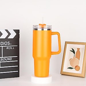 Buckshee 40 oz Tumbler With Handle and Straw Lid, Double Walled Vacuum Sealed Stainless Steel Insulated Travel mug, Travel Thermos for Hot and Cold Beverages (Bright Orange)