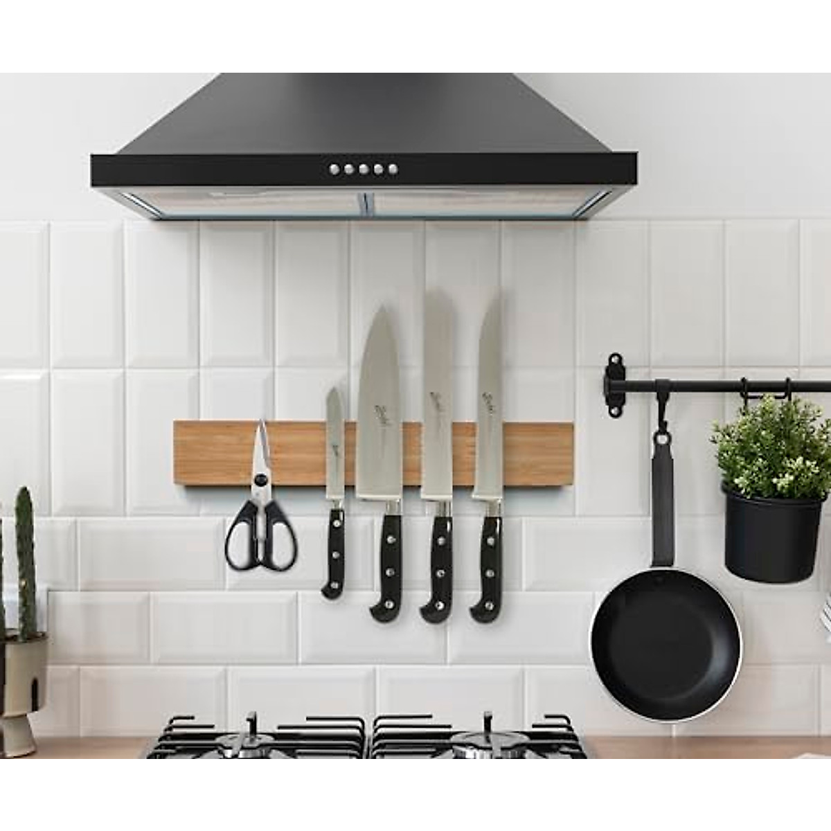 JN Home - Magnetic Knife Strip Bamboo 16 inch - multipurpose versatile hanging, no drill option, self adhesive, modern, clean