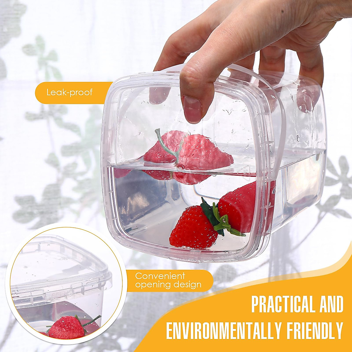 Menkxi 15 Pieces 34 oz Ice Cream Buckets with Lids Plastic Clear Deli Containers with Lids Transparent Airtight Square Bucket with Handles Canisters Storage Containers for Freezer Kitchen Home