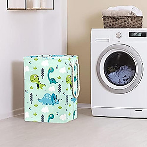 DEYYA Waterproof Laundry Baskets Tall Sturdy Foldable Cute Dinosaurs Print Hamper for Adult Kids Teen Boys Girls in Bedrooms Bathroom