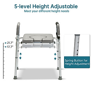 ELENKER Raised Toilet Seat with Armrests and Padded Seat, Elevated Toilet Seat for Elderly and Disabled, Adjustable Height, Grey