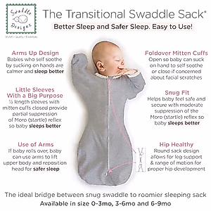 SwaddleDesigns Transitional Swaddle Sack with Arms Up Half-Length Sleeves and Mitten Cuffs, Medium, 3-6 Months, 14-21 lb, Heathered Gray (Arms Up Swaddle, Transition Swaddle Sleep Sack)