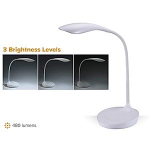 Bostitch Office LED Gooseneck Desk Lamp with USB Charging Port, 3 Dimming Levels, Touch Control, White (VLED1502-WHITE)