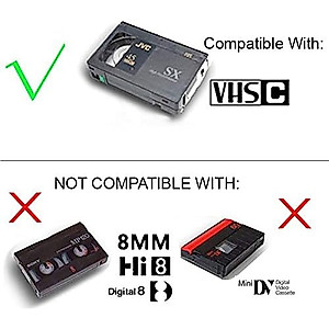 VHS-C to VHS VCR Standar Motorized VHS Cassette Adapter for JVC C-P7U CP6BKU C-P6U Panasonic PV-P1 RCA VCA115 (NOT Compatible with 8mm/MiniDV/Hi8 Tapes)