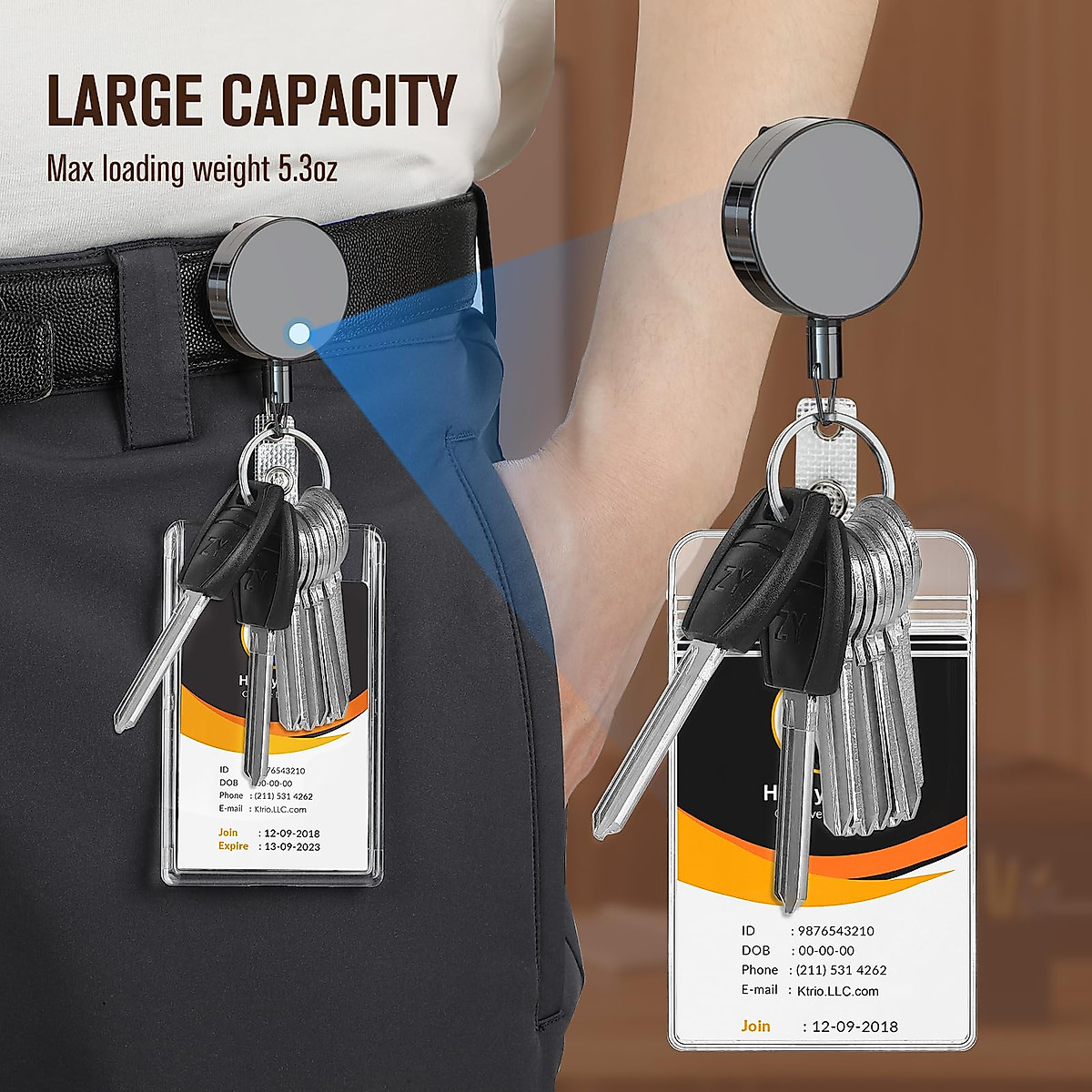 KTRIO 2 Pack Retractable Badge Holders Reel, Heavy Duty Badge Reels Retractable with Belt Clip, Metal Badge Holder Retractable Clip with Steel Wire Cord, Max Loading Weight 5.3oz(Silver)
