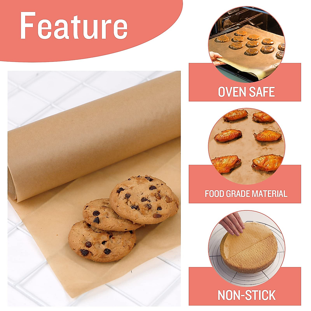 YRYM HT Parchment Paper for Baking 13 in x 164 ft - 177 SQ FT Unbleached Parchment Paper Roll, Heavy Duty Brown Baking Parchment Paper for Air Fryer, Oven