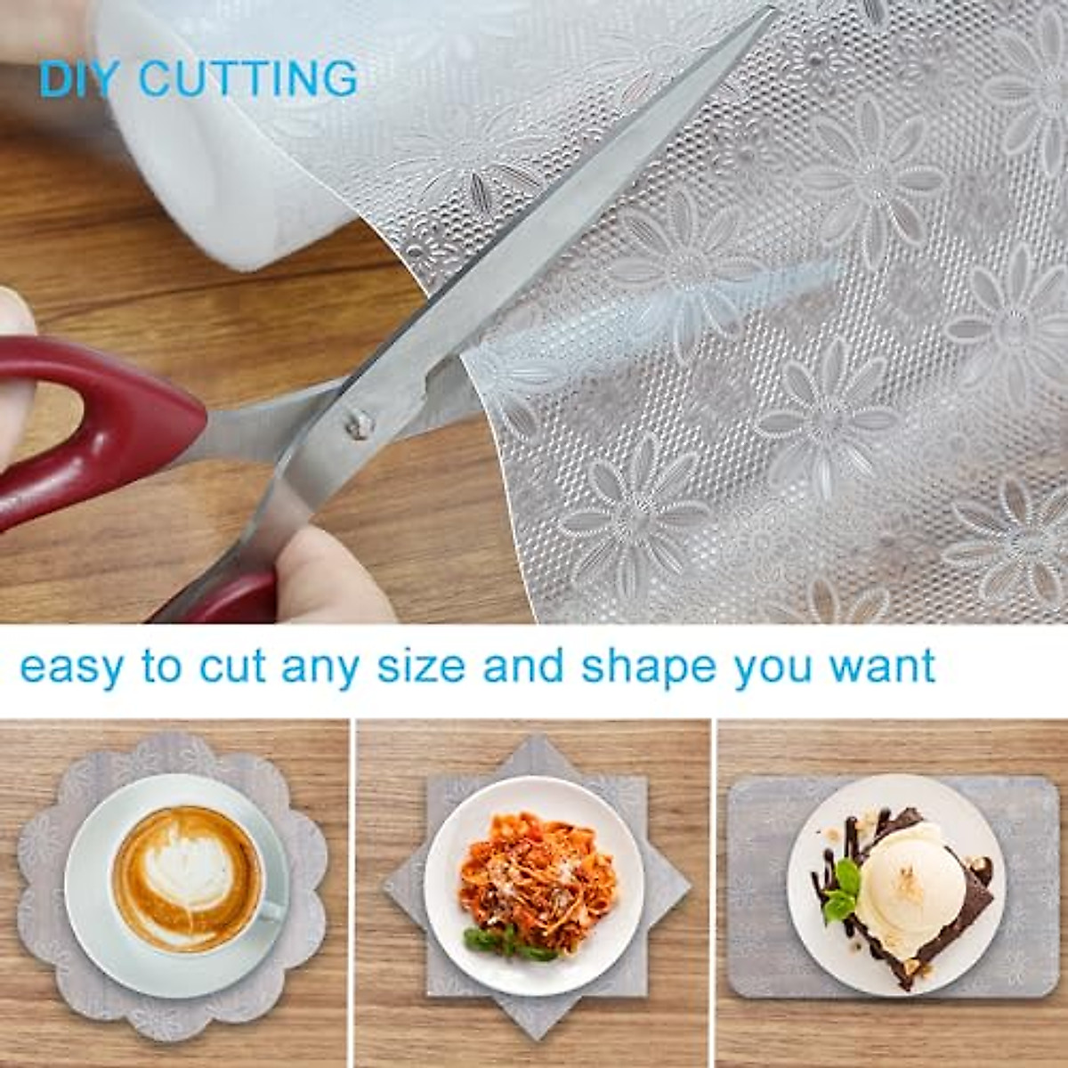 Hayder Shelf Liner, Durable Waterproof Refrigerator Liners Drawer Liner, Under Sink Mat, Washable Non Adhesive & Non Slip Liner Place Mat Roll, Flower Pattern (Clear 12"x 118")
