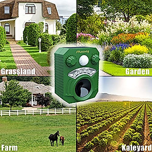 Phosooy Ultrasonic Animal Repeller, 2 Packs Waterproof Solar Animal Deterrent Device Motion Activated to Repel Cats, Dogs, Squirrel, Rats, Skunks, Raccoons & Deer