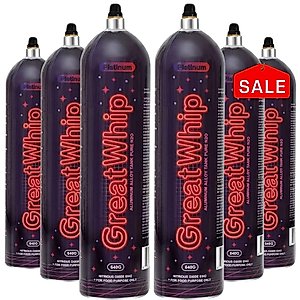 GreatWhip 640g Whipped Cream Chargers Aluminum Construction 6 Cylinders Lightest Nitrous Oxide N2O Tank Cartridge (1 Box)