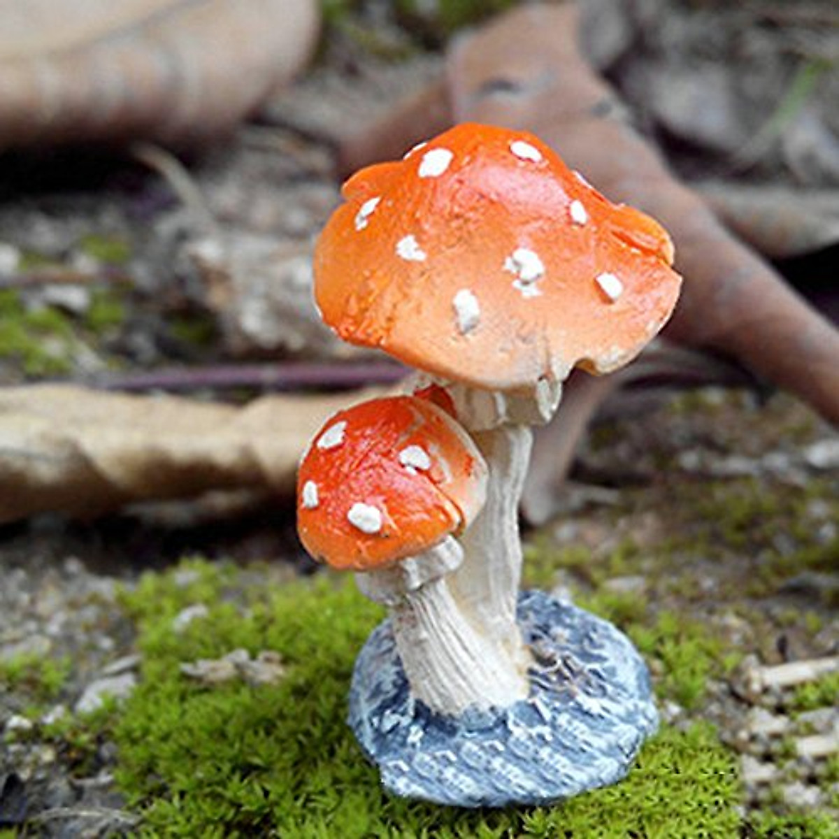3 Pack Fairy Garden Miniatures Decoration Orange Mushroom Resin DIY Garden Ornament Micro Landscape Mini Dollhouse
