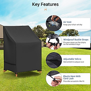 Mrrihand Outdoor Chair Cover, Stackable Patio Chair Cover for Outdoor Furniture Cover Waterproof, Heavy Duty Patio Furniture Covers Fits for 4-6 Stackable Dining Chairs, 25" W× 25" D× 47" H, Black